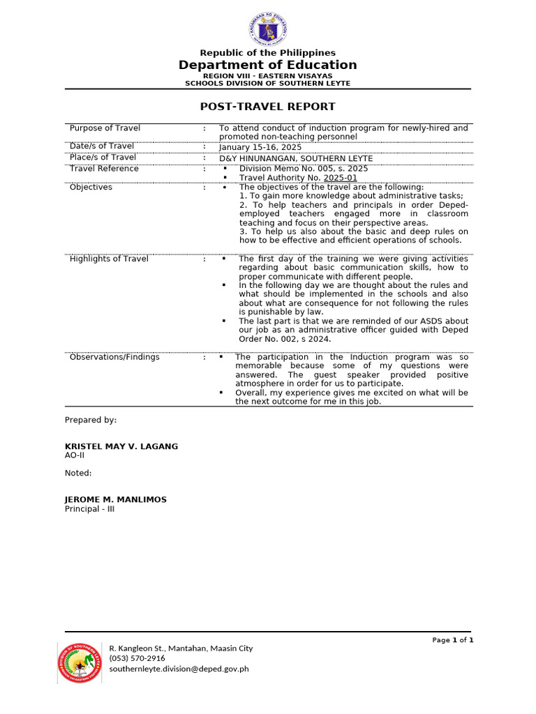 Post Travel Report Template Sample Km | PDF | Teachers | Learning