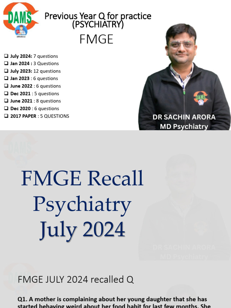 PYQ FMGE Psychy Compiled | PDF | Mental Disorder | Major Depressive Disorder