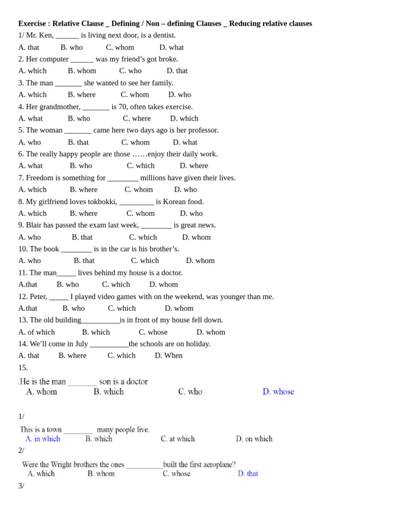 Exercise - Relative Clause | PDF