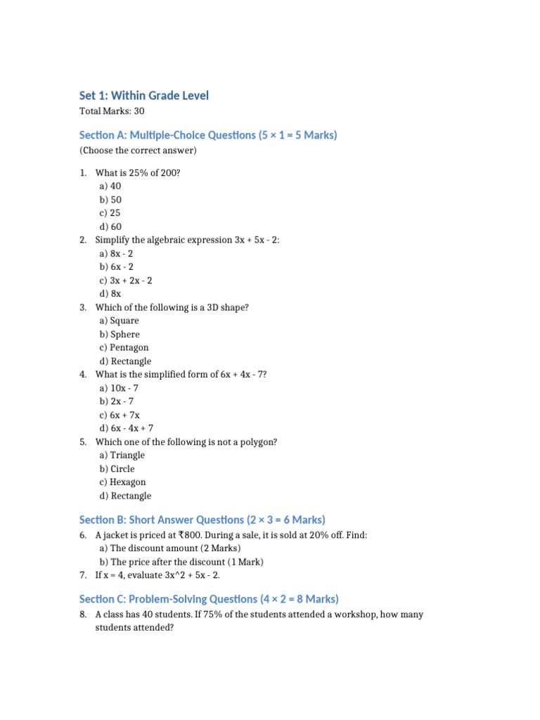 Grade4_Question_Paper | PDF