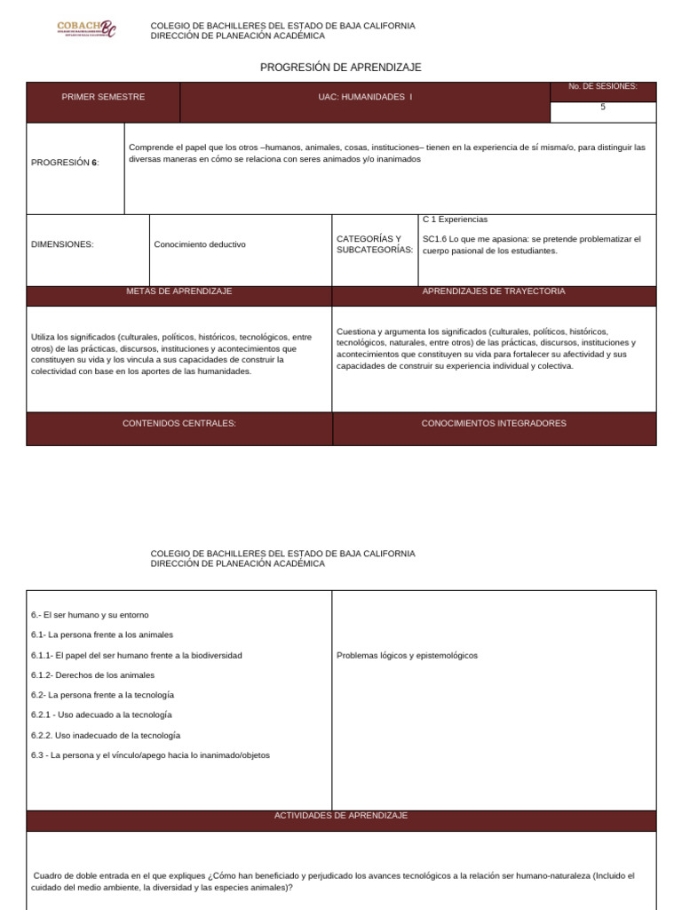 PLAN DE CLASE - Progresion 6 | PDF | Aprendizaje
