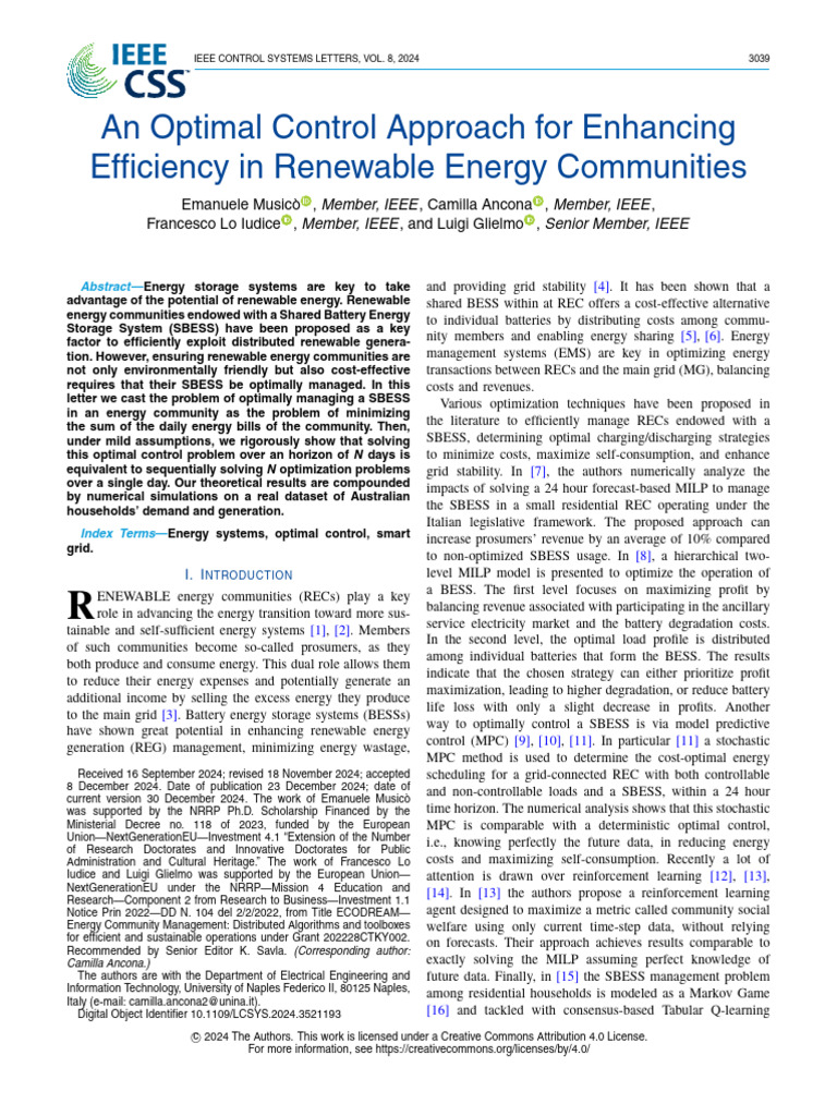 An Optimal Control Approach For Enhancing Efficiency in Renewable ...