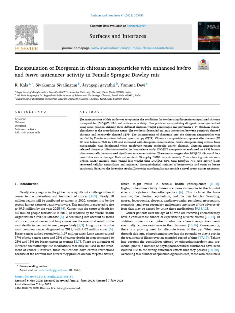 Encapsulation of Diosgenin in Chitosan Nanoparticles With Enhanced ...
