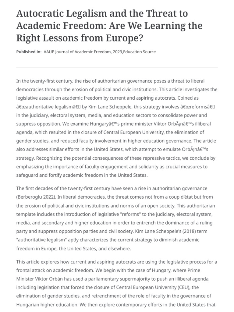 Autocratic Legalism and The Threat To Academic Freedom - Are We ...
