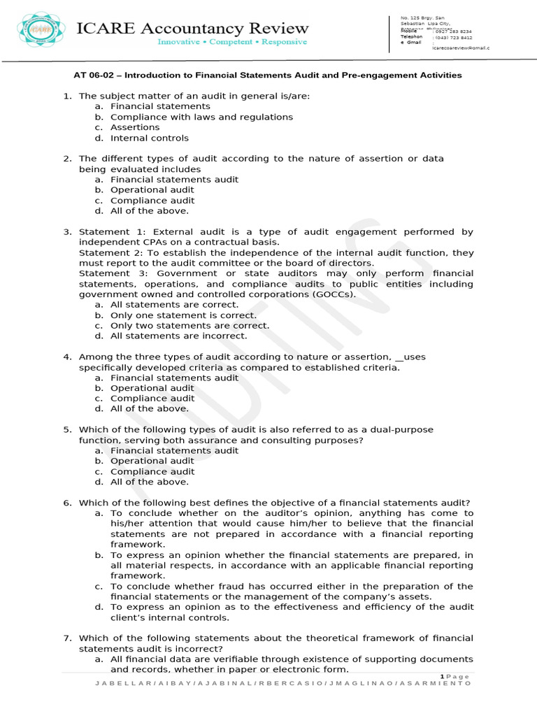 Financial Statements Audit Overview | PDF | Audit | Internal Control