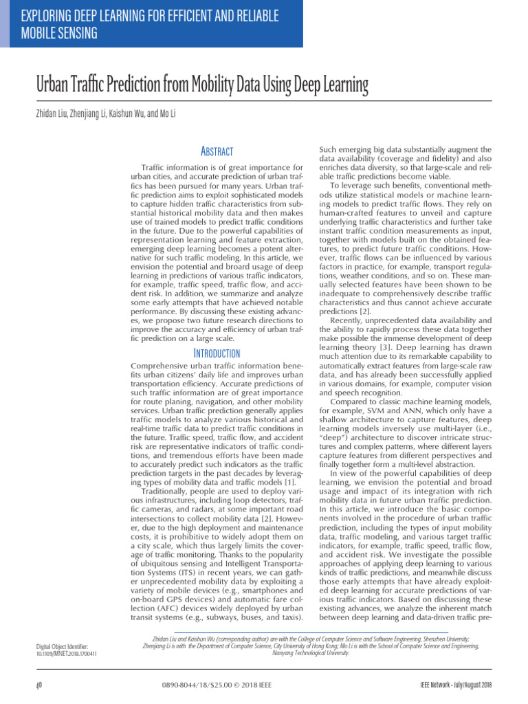 Urban Traffic Prediction From Mobility Data Using Deep Learning Pdf Deep Learning Traffic