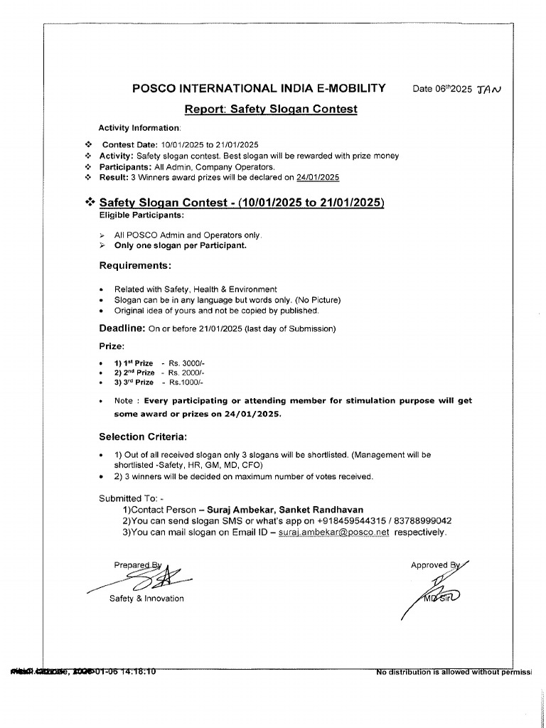 Safety Slogan Contest 2025 | PDF