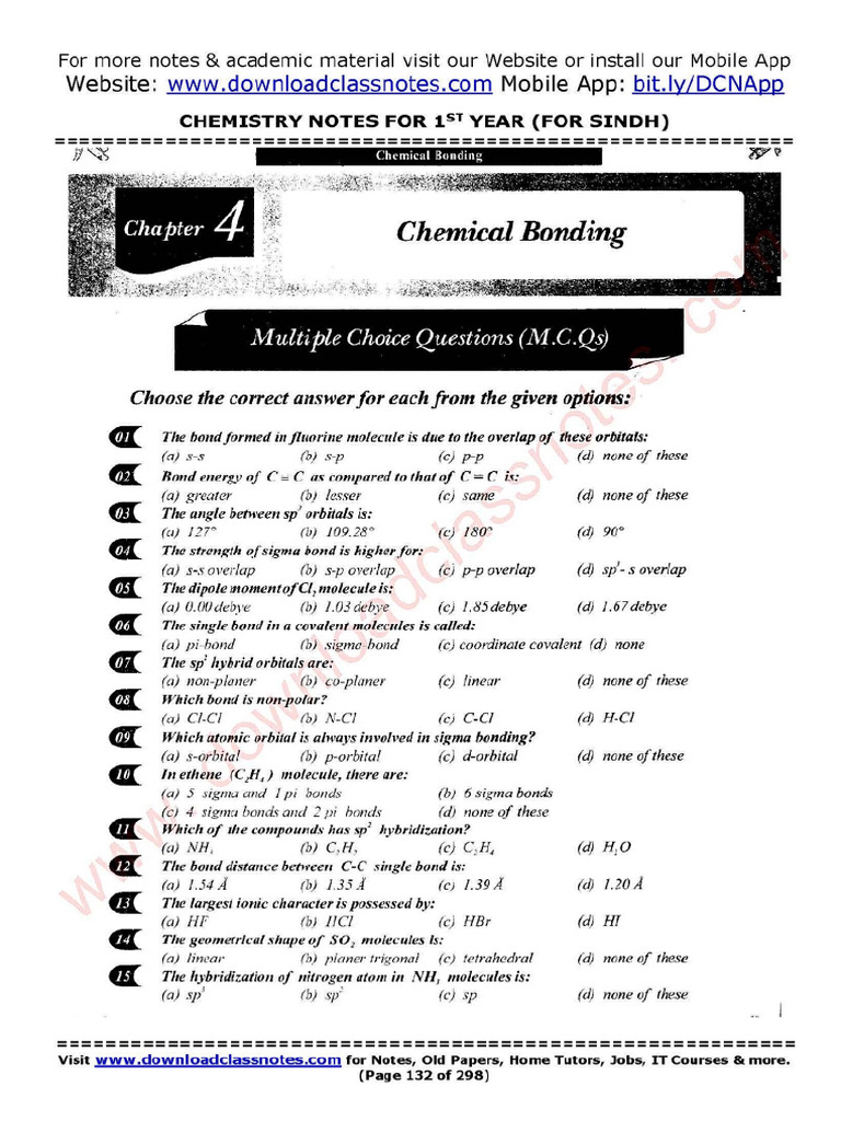 Chemistry Notes 1st Year Sindh Cha 4 Chemical Bonding | PDF