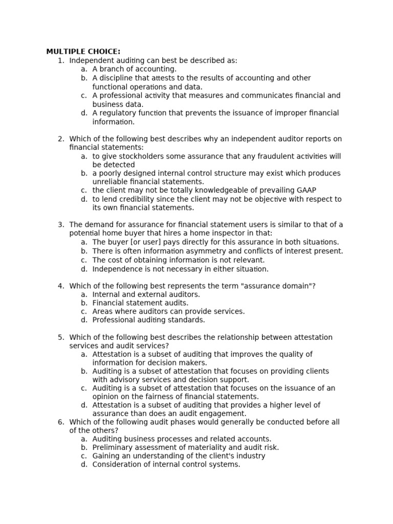 MULTIPLE CHOICE | PDF | Audit | Internal Audit