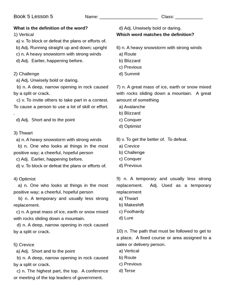 Wordly Wise Book 5 Book 5 Unit 5 Quiz | PDF