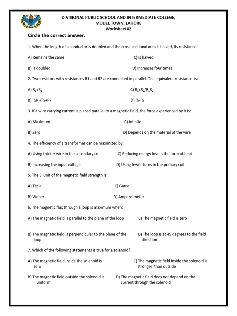 Physics Worksheet No 2 Class10 | PDF | Electromagnetic Induction | Inductor