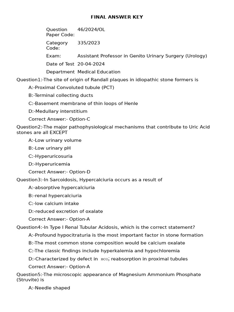 Final Key Asst Prof Genito Urinary Surgery | PDF | Urinary Incontinence ...