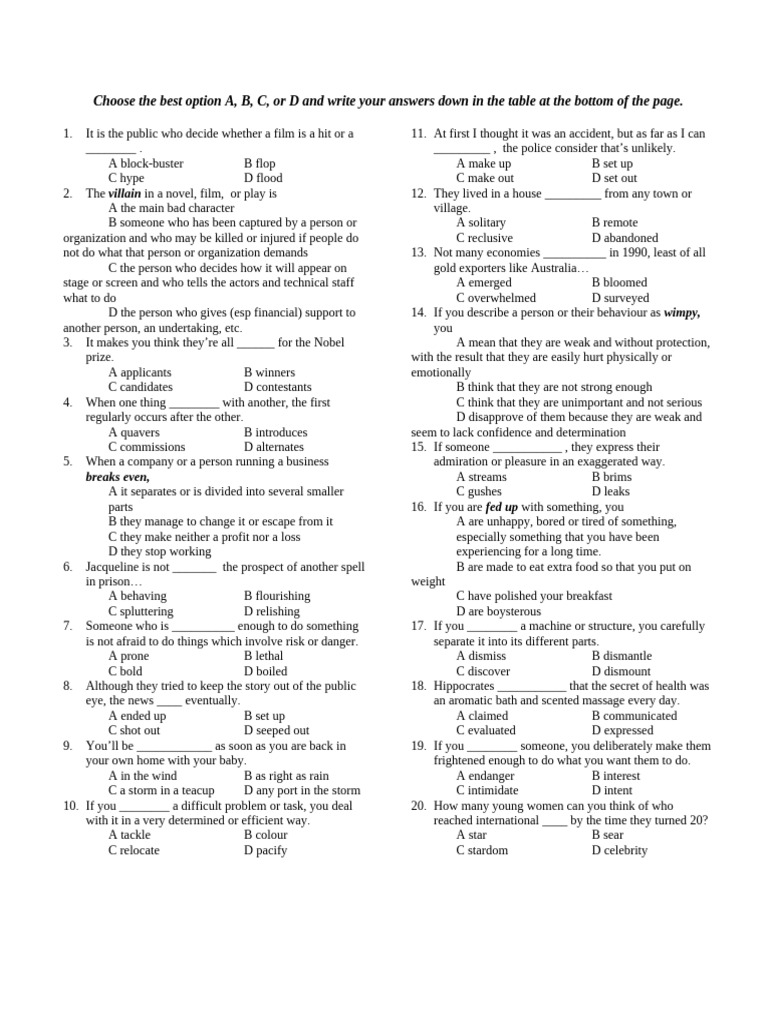 Multiple Choice For Use of English Test 1 | PDF