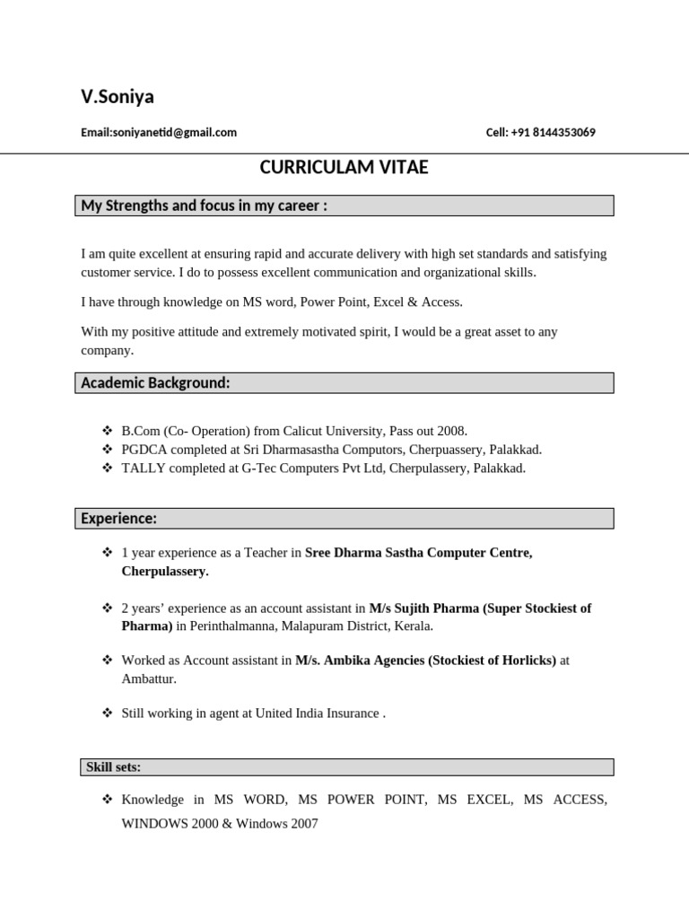 Soniya Resume | PDF