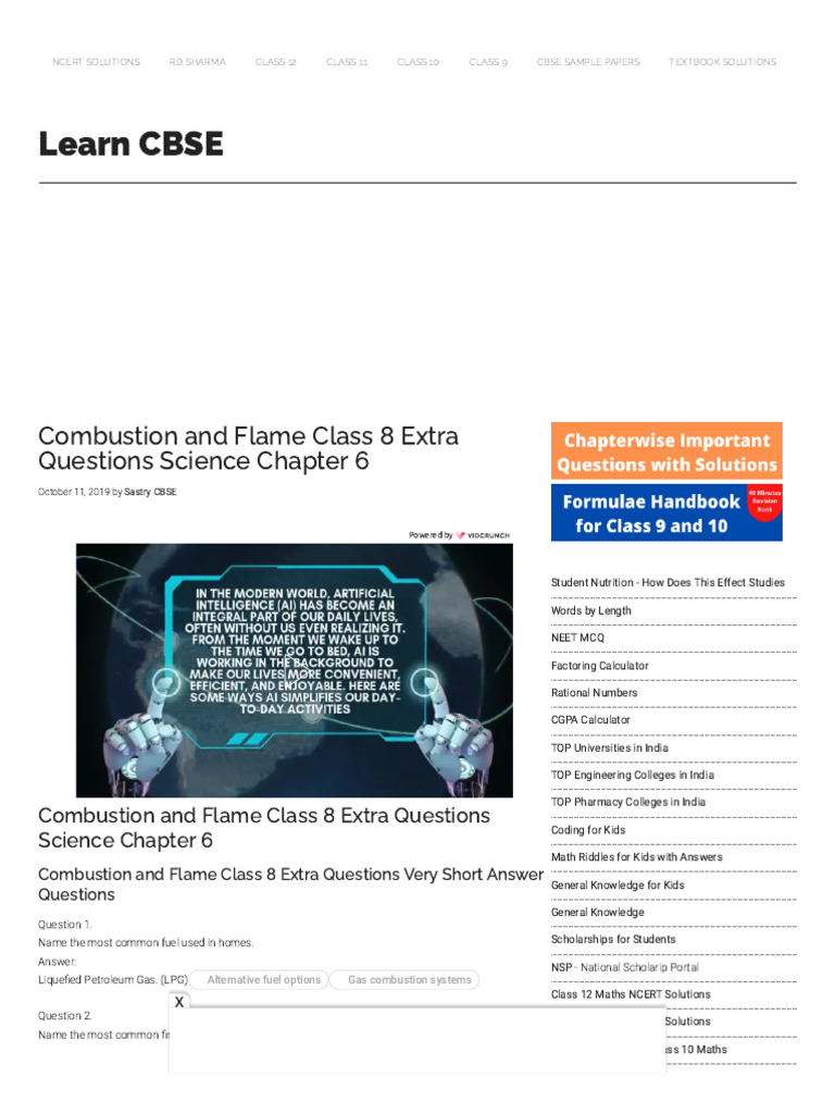 Combustion and Flame Class 8 Extra Questions Science Chapter 6 - Learn CBSE | PDF | Combustion ...