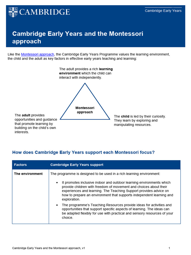 Cambridge Early Years & Montessori Approach | PDF | Montessori ...