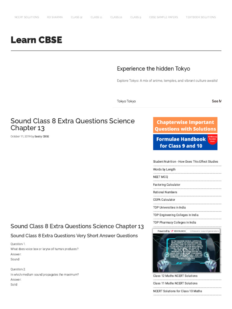 Sound Concepts for Class 8 Science | PDF | Sound | Frequency