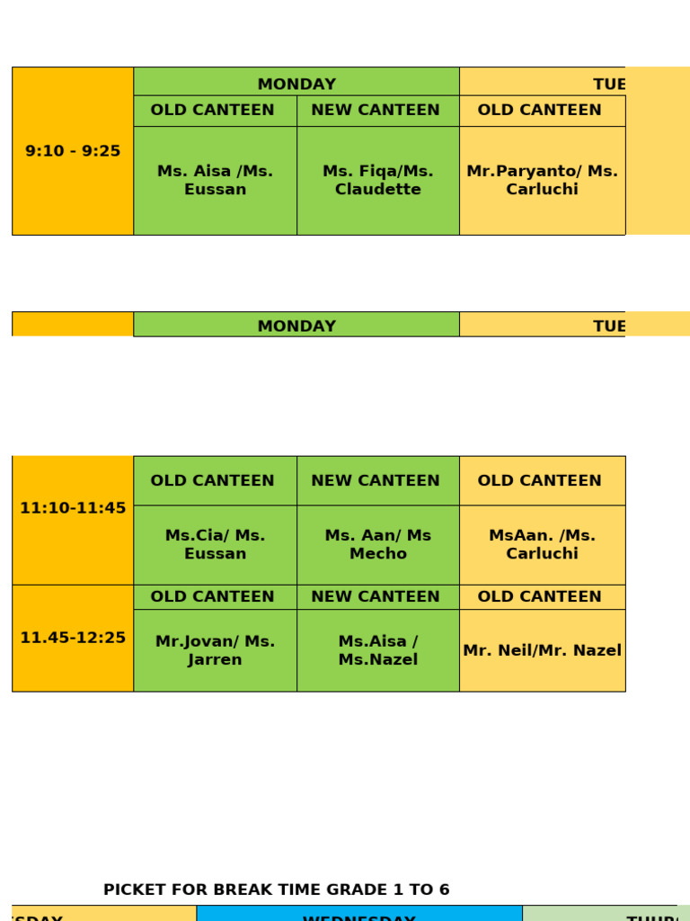 Weekly Class Schedule and Picketing Duties | PDF