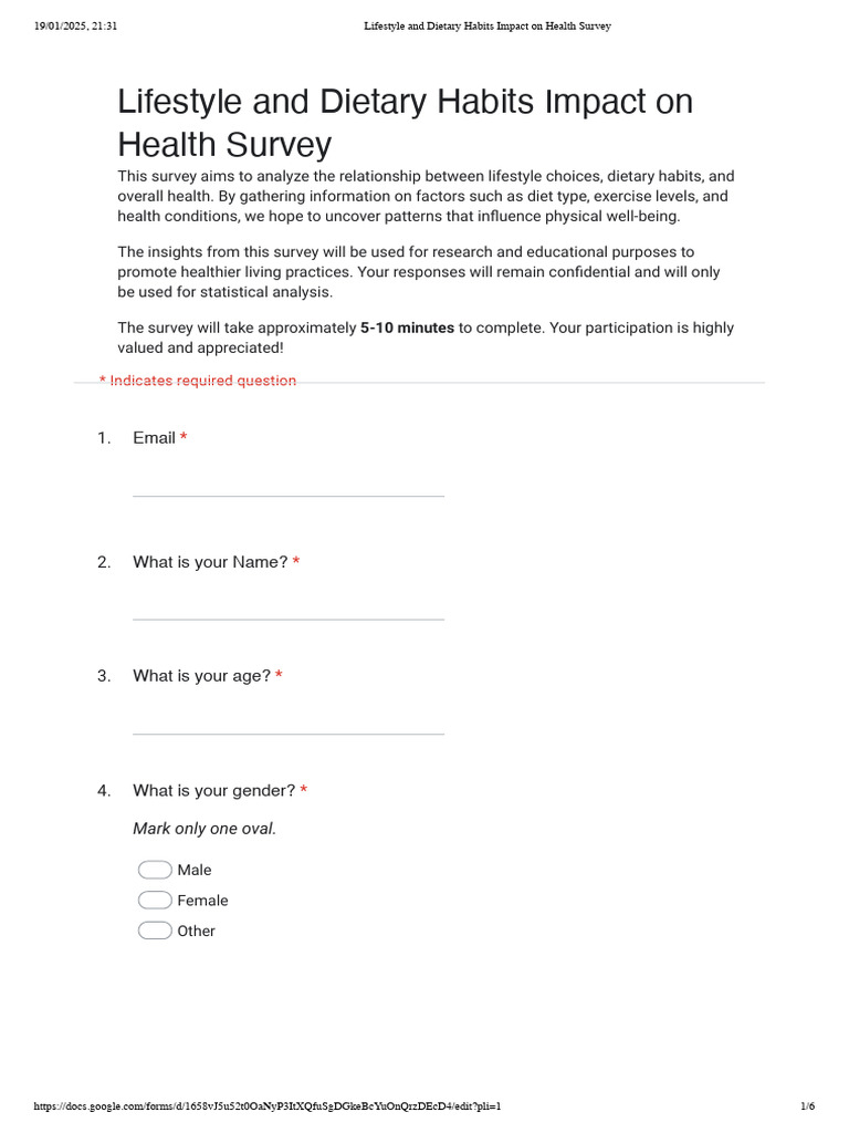 Lifestyle and Dietary Habits Impact On Health Survey - Google Forms ...