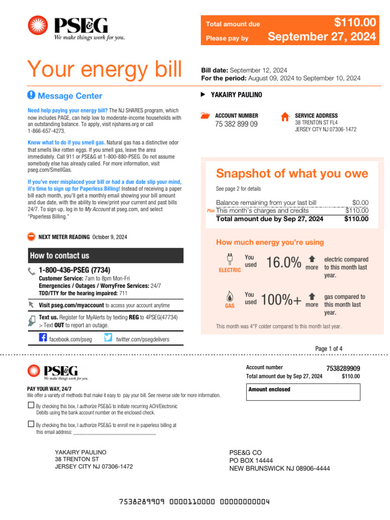 PSEG Bill 08092024 - 09102024 | PDF | Cheque | Credit Card