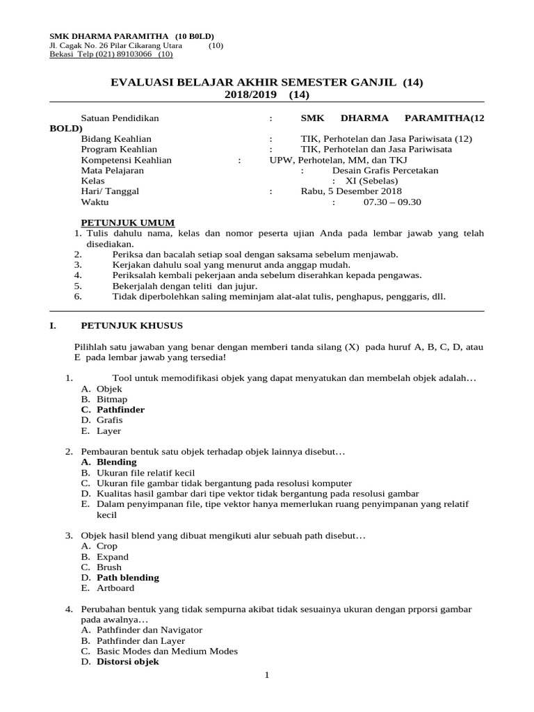 03 Petunjuk Penulisan Jawaban Ebas Ganjil Cikarang XI 20182019 DGP Ilham. F | PDF