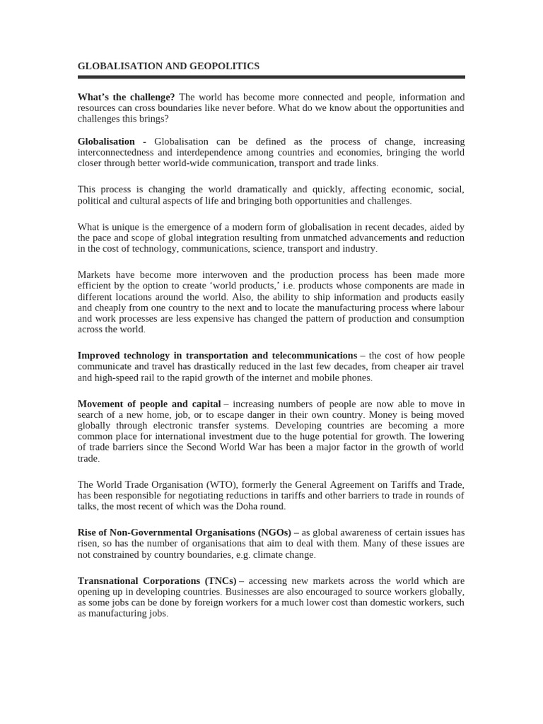 Globalisation and Geopolitics | PDF | Protectionism | Tariff