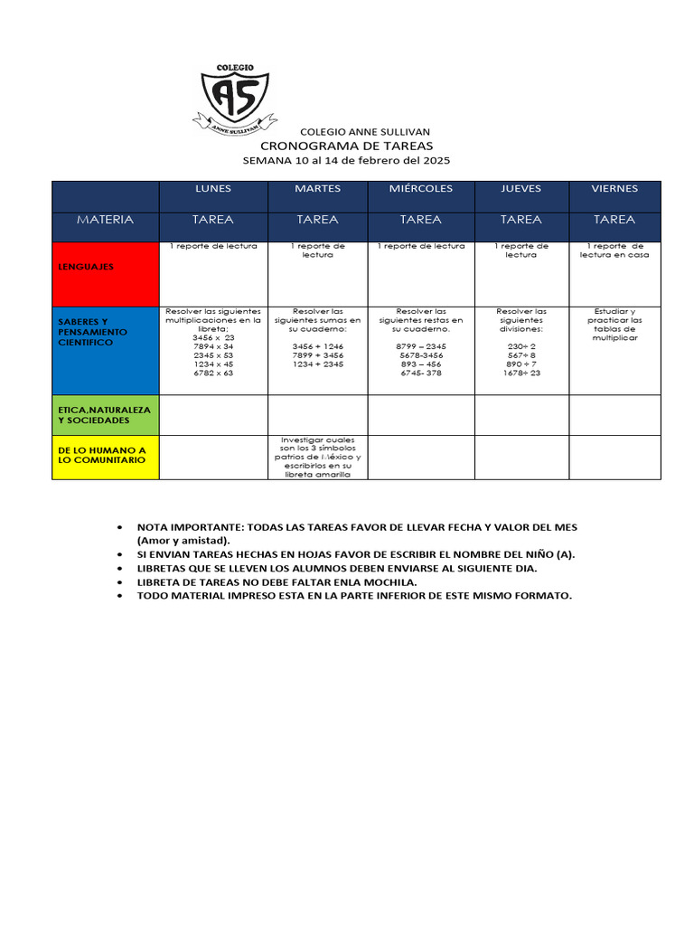Cronograma de Tareas Febrero 2025 | PDF