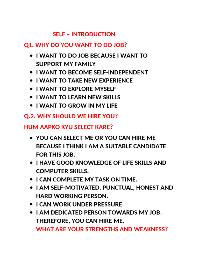 Job Interview Self-Introduction Guide | PDF