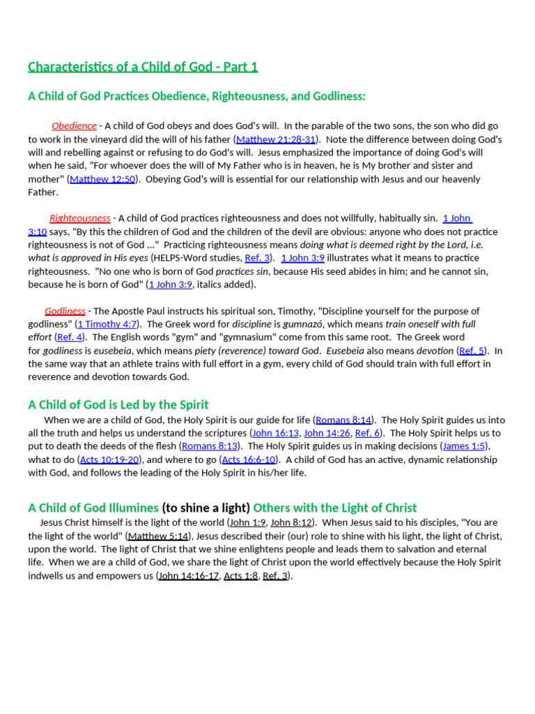 Characteristics of a Child of God | PDF | Jesus | Gospel Of John