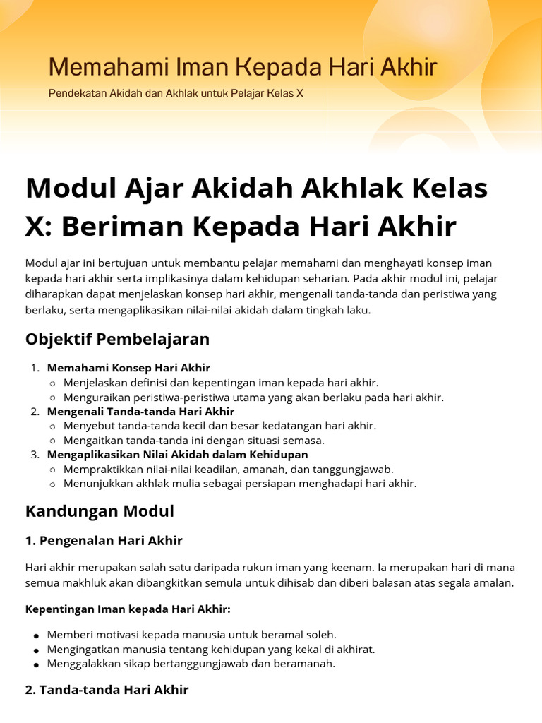 Modul Ajar Akidah Akhlak Kelas X Beriman Kepada Hari Akhir_20250214_111532_0000 | PDF