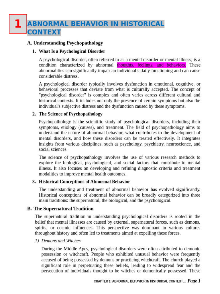 Psy 110 1. Abnormal Behavior in Historical Context | PDF | Mental Disorder | Psychopathology