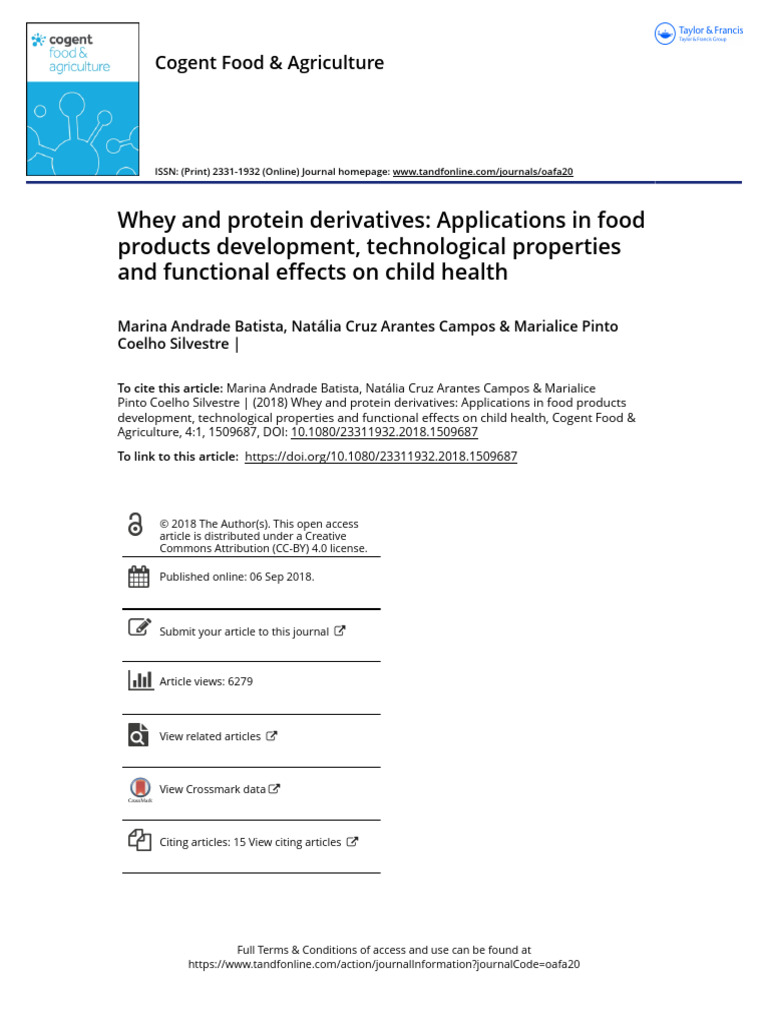 Whey and Protein Derivatives Applications in Food Products Development Technological Properties ...