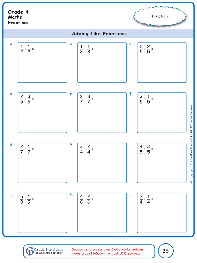 Adding Like Fractions | PDF