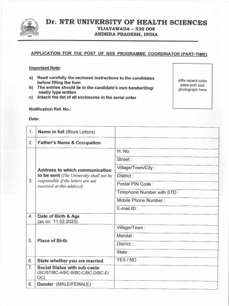 Application NSS Co-Ordinator | PDF