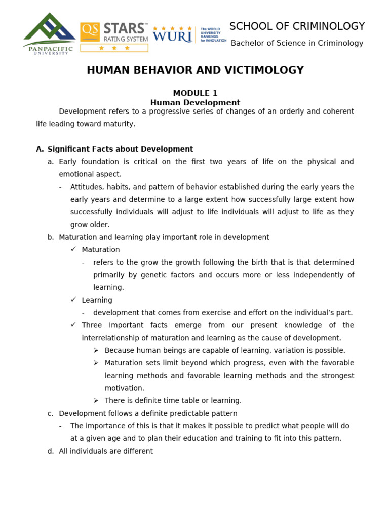Module 1 - Human Behavior and Victimology | PDF | Behavioural Sciences ...