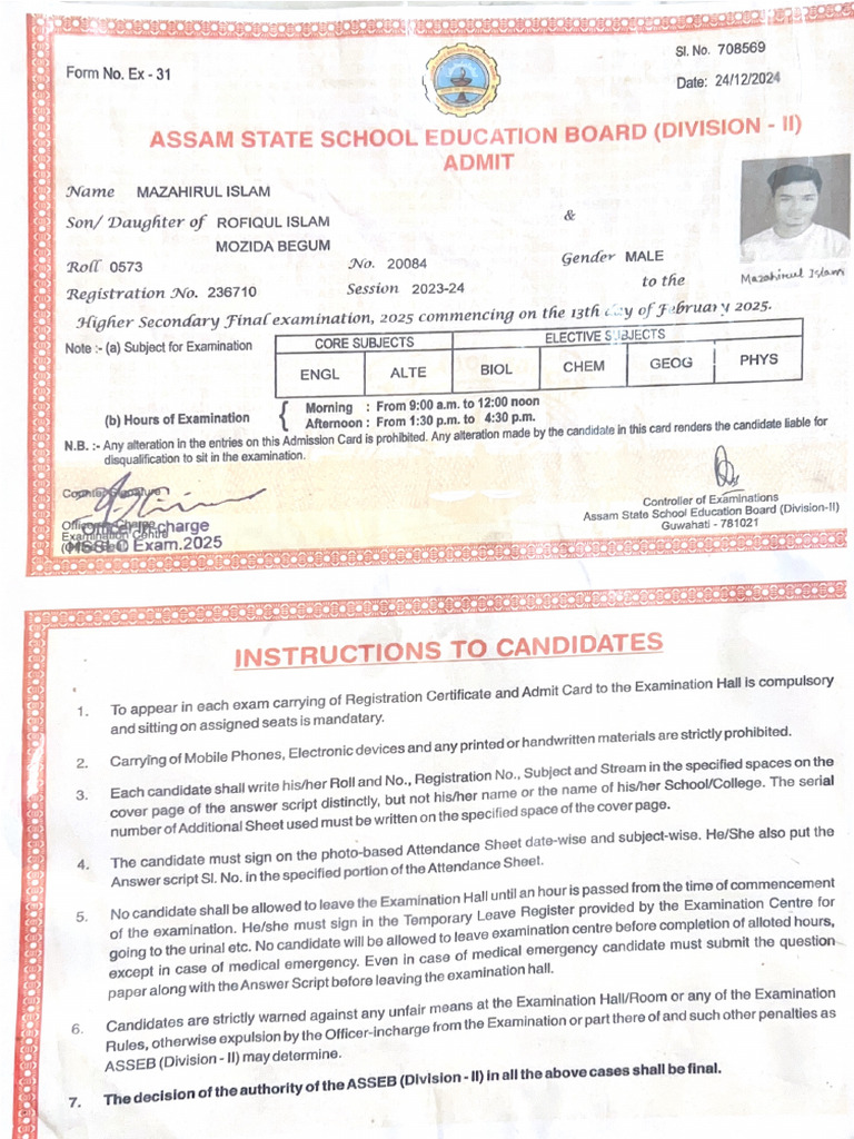 Admit card | PDF