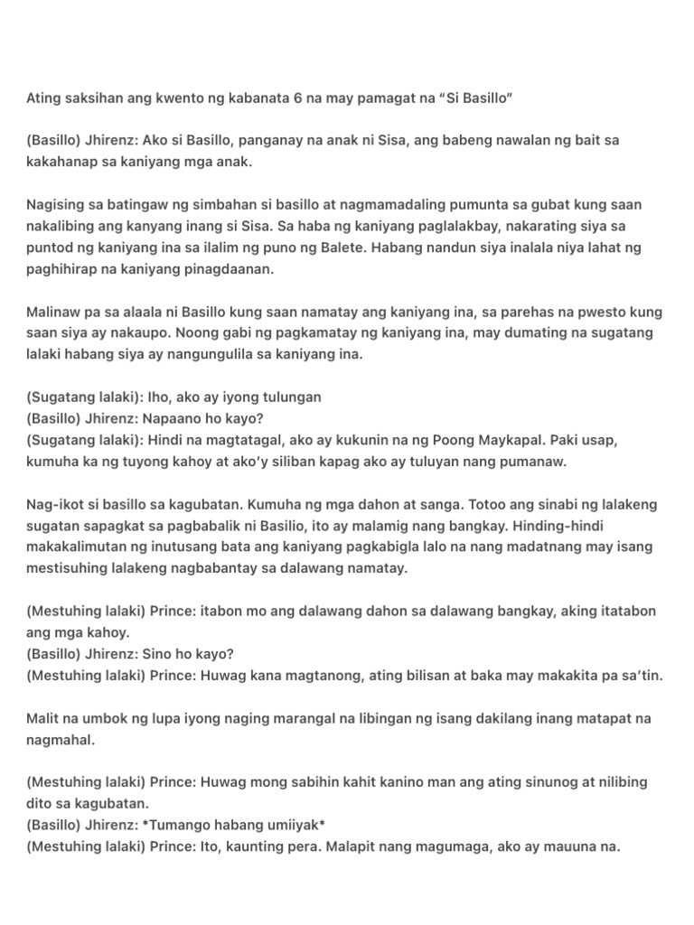 Ating Saksihan Ang Kwento NG Kabanata 6 Na May Pamagat Na Si Basillo | PDF