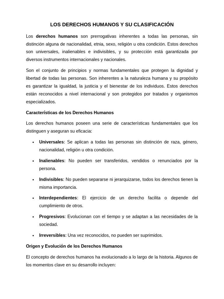 LOS DERECHOS HUMANOS Y SU CLASIFICACIÓN | PDF | Derechos humanos | Constitución