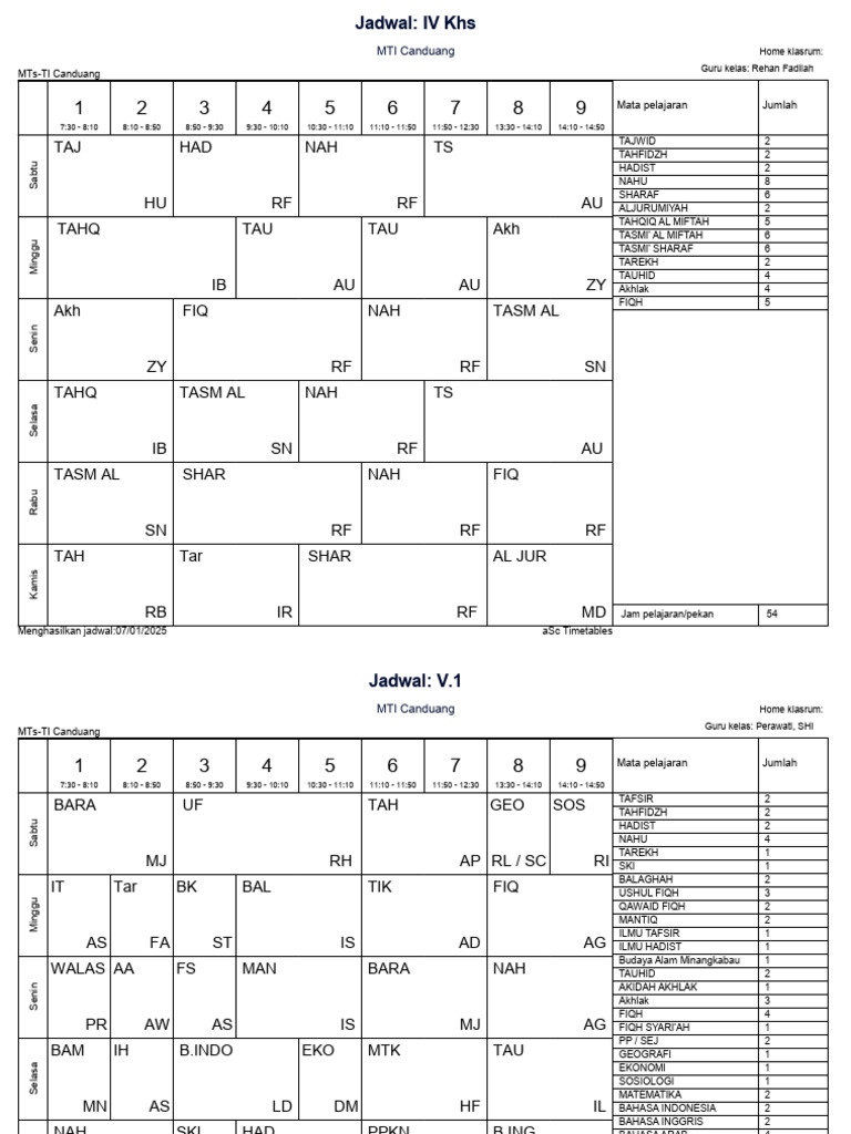 MTI Canduang Class Schedules | PDF