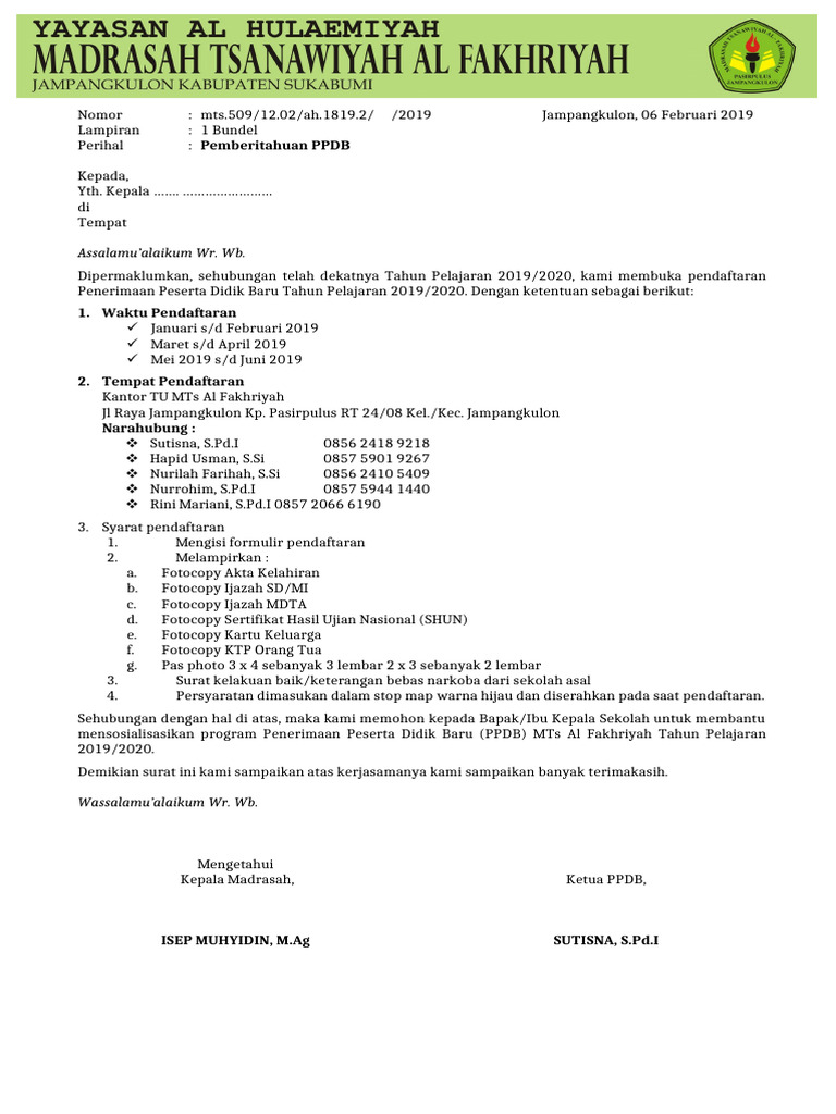 001 Pemberitahuan PPDB 2019 | PDF