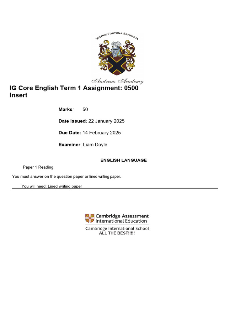 IG Core English Term 1 Assignment INSERT | PDF | Viking Age