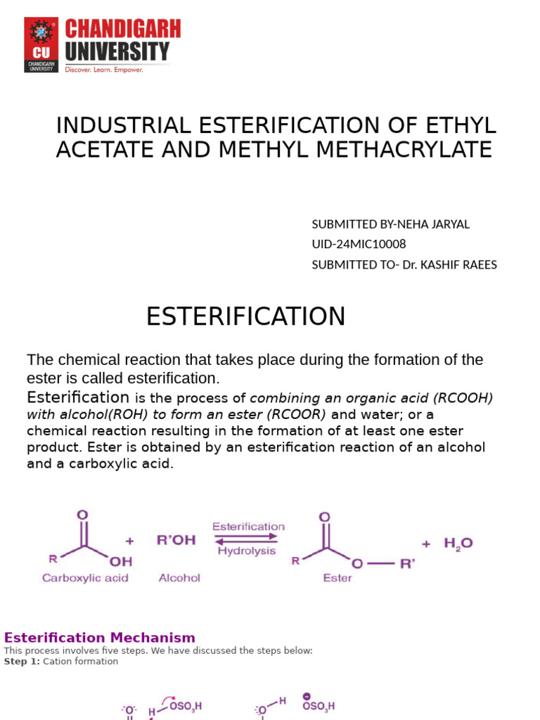 Esterification of Ethyl Acetate and Methyl Methacrylate | PDF | Ester ...