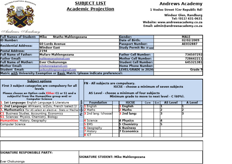 Subject List Projection | PDF