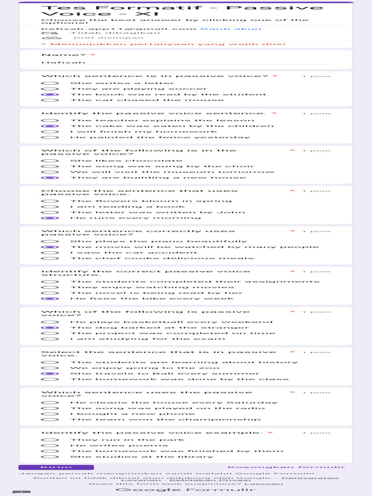 Passive Voice Assessment Test | PDF