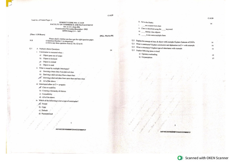 B.C.A. S.Y. Sem III Nov Dec 2022 Opps Using C - Xiv | PDF