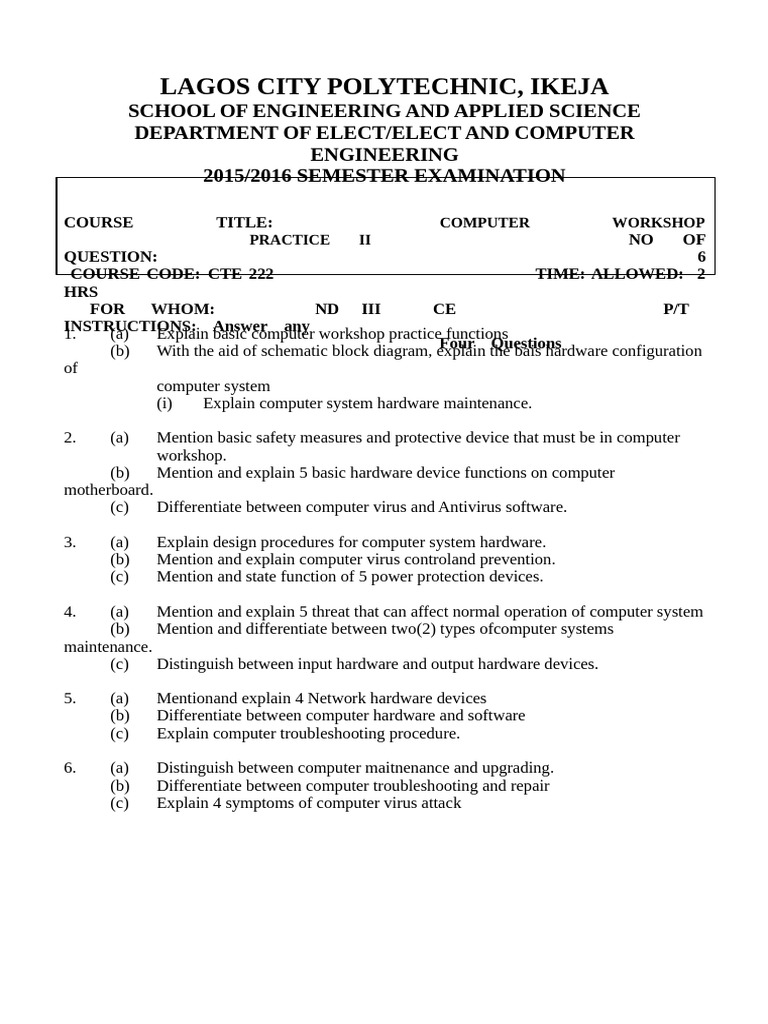 Cte 222 ND III Ce Computer Workshop Practice II | PDF