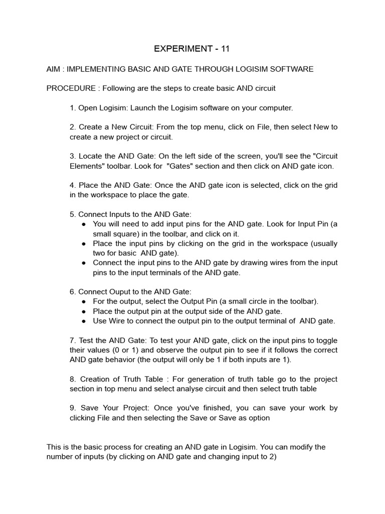 Create AND Gate in Logisim | PDF