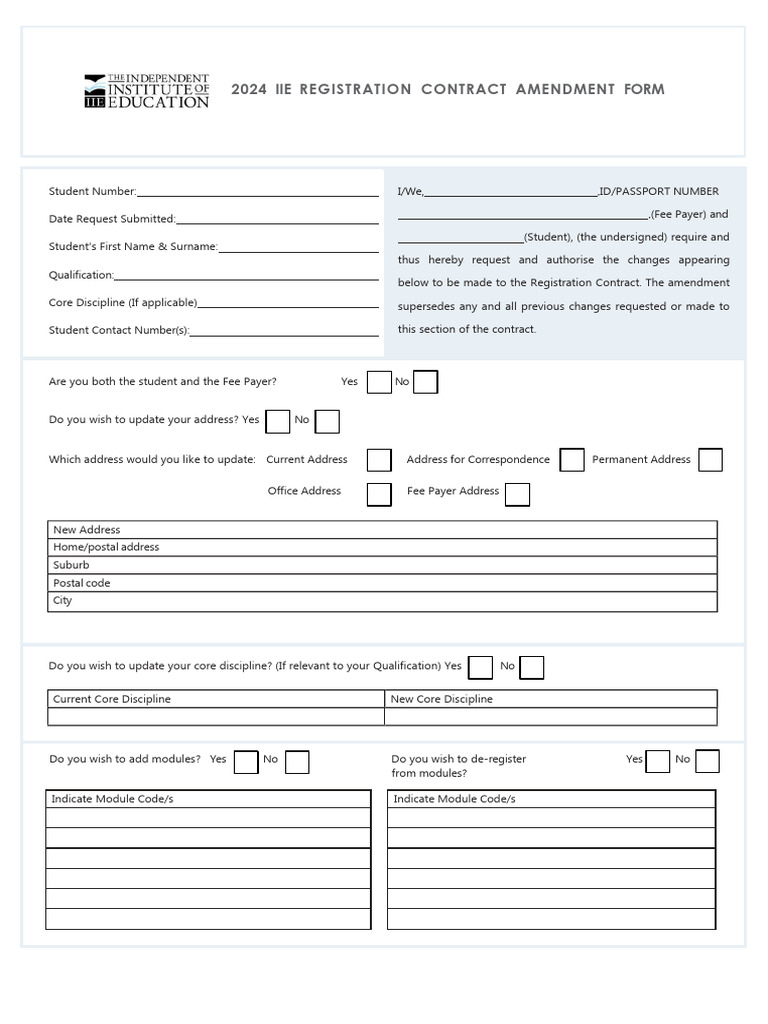 IIE Amendment Form 2024 | PDF | Debit Card | Payments