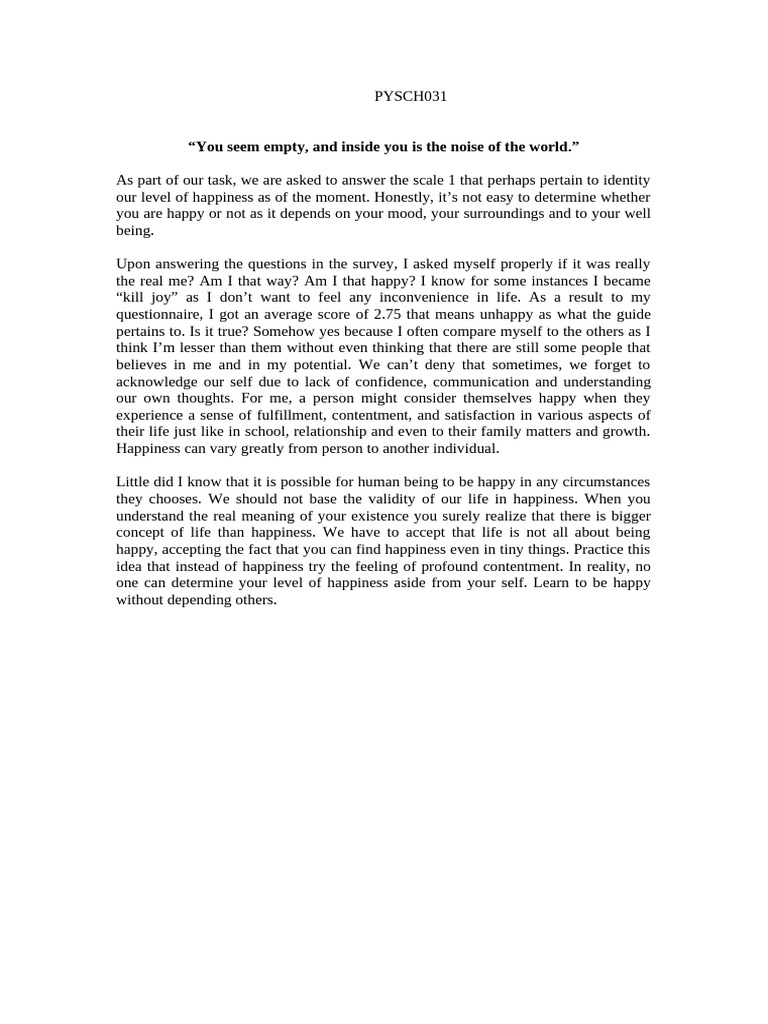 PSYCH Refelction Paper | PDF