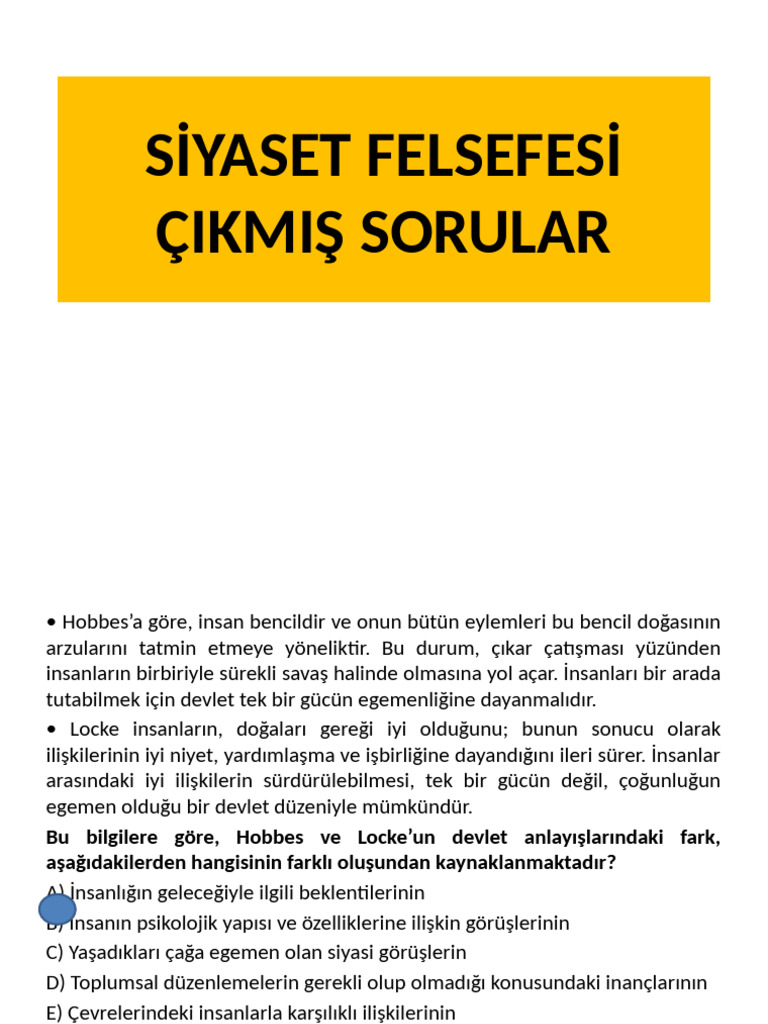 Ygs Oss Felsefe Siyaset Felsefesi Cikmis Sorular | PDF
